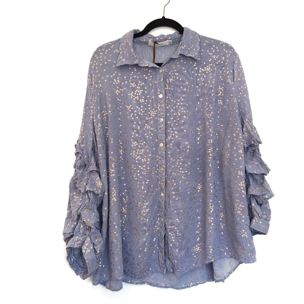 [Solitaire] Soft Button Down Ruffle Blouse 2x - Gem